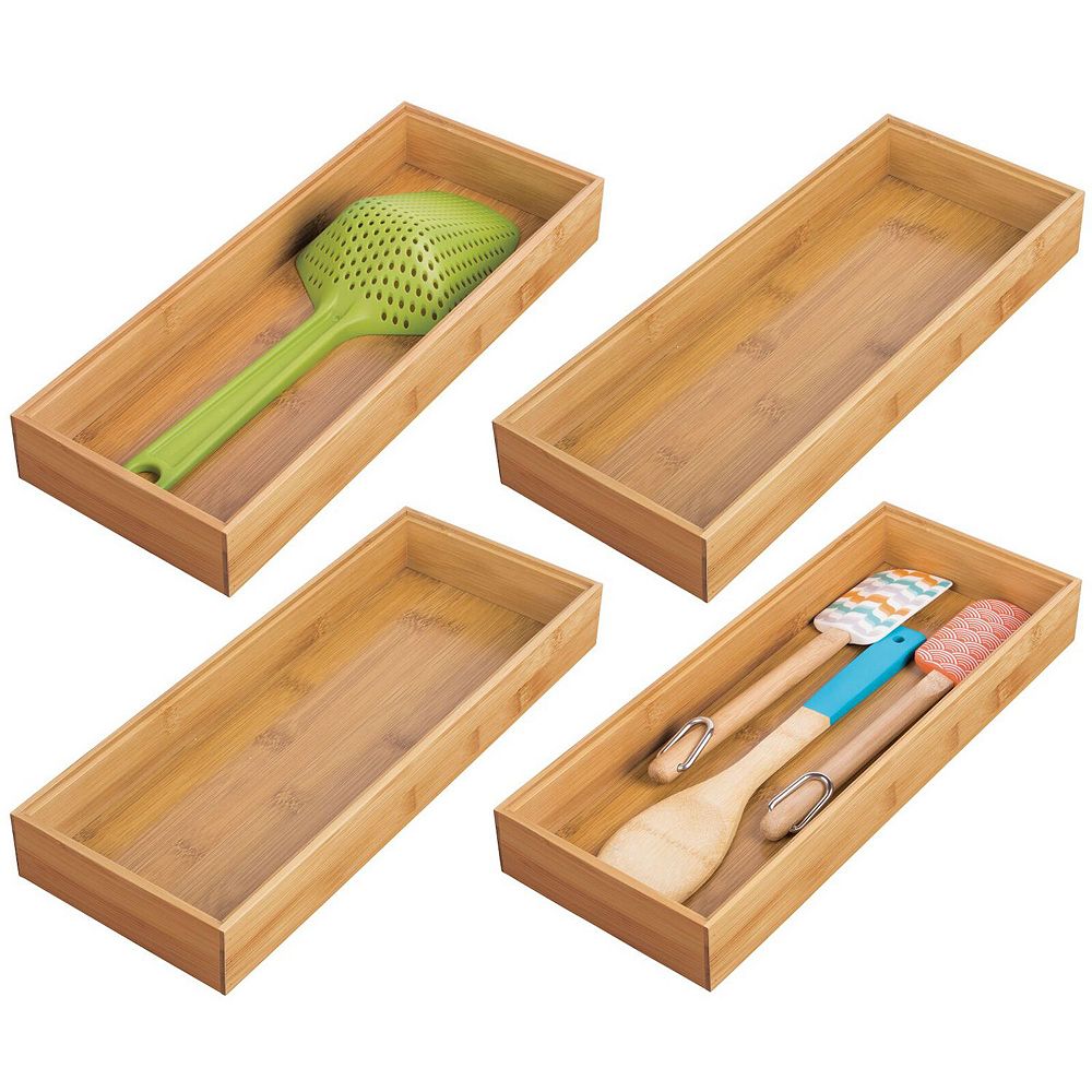 mDesign Stackable 15" Long Wooden Bamboo Drawer Organizer - 4 Pack ...