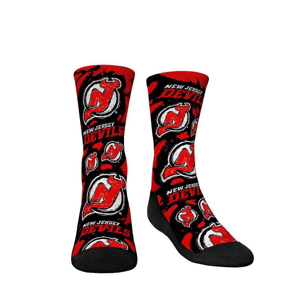 Youth Rock Em Socks New Jersey Devils Allover Logo & Paint Crew Socks