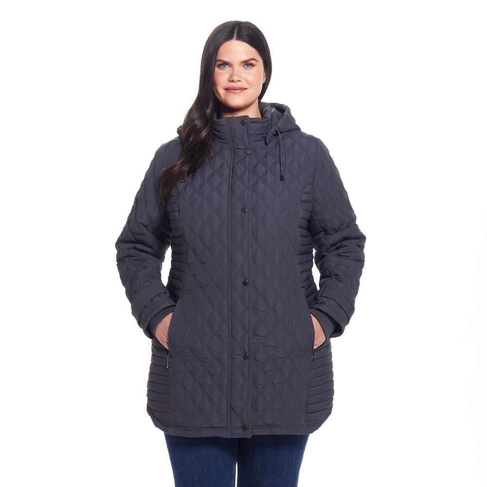 Plus Size Weathercast Hooded Quilted Walker Coat