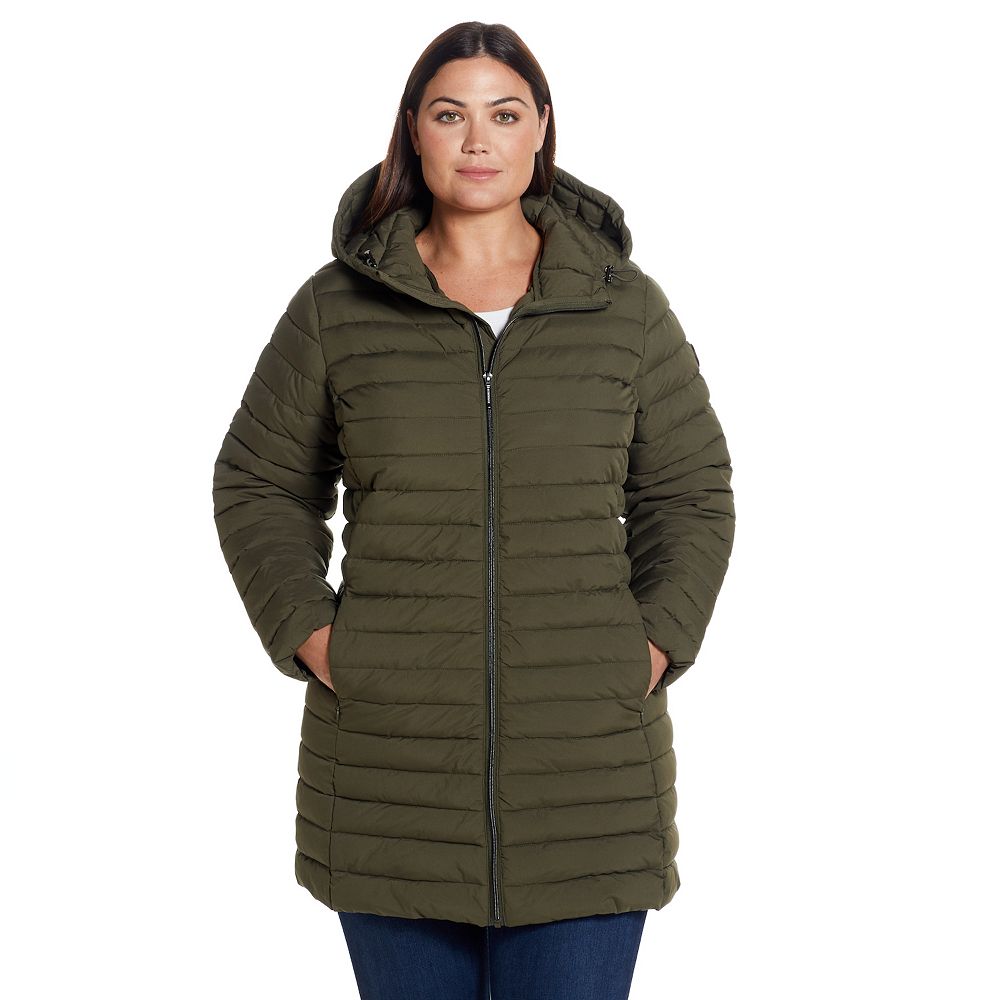 Plus Size Weathercast Hooded Channel Quilted Puffer Jacket
