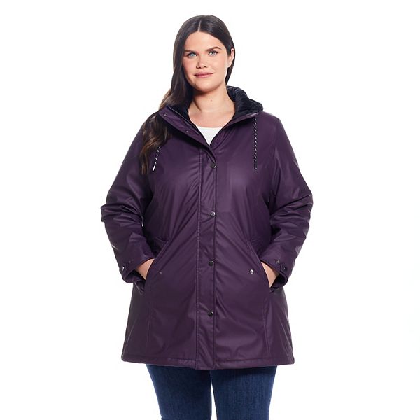 Plus Size Weathercast Hooded Midweight Rain Jacket