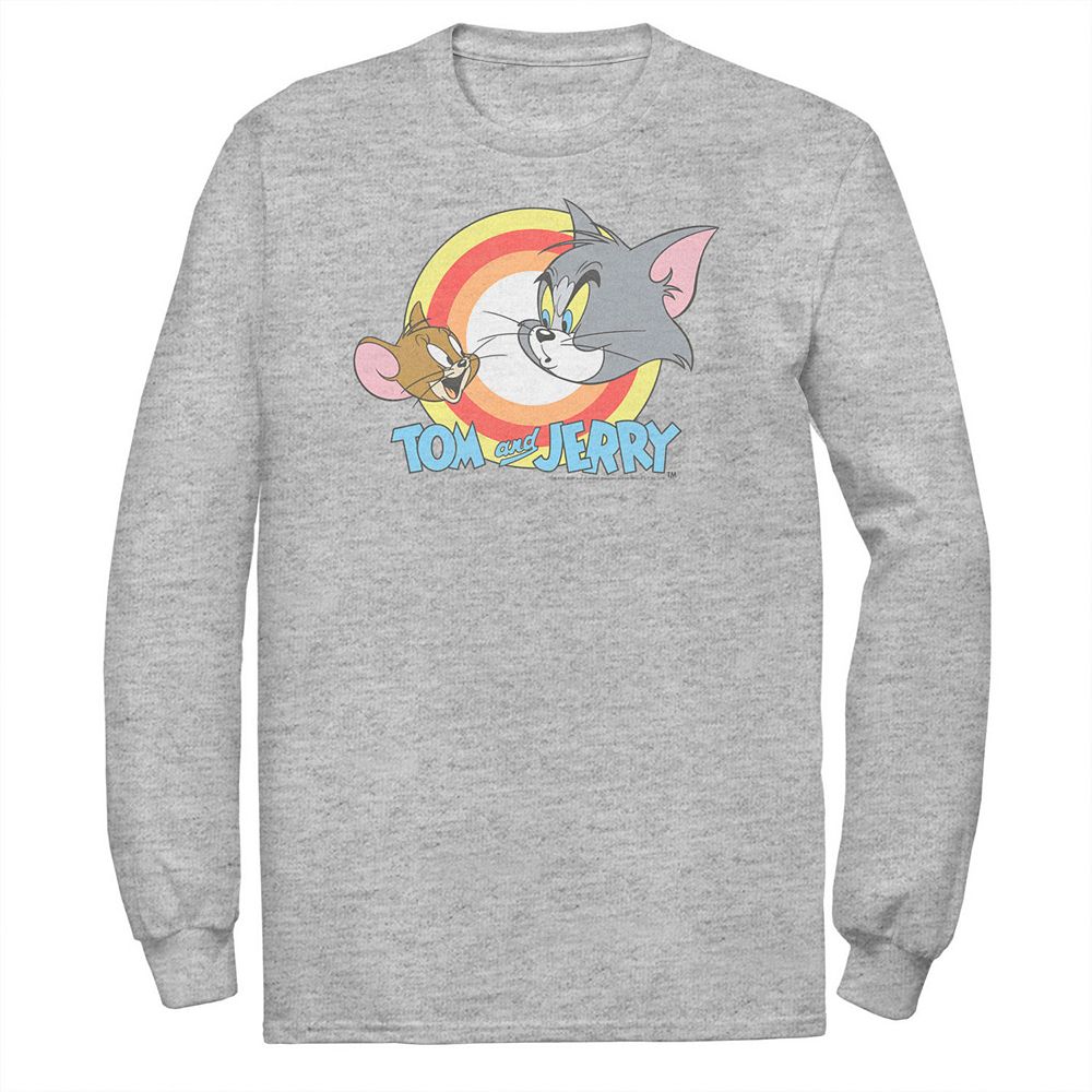 Big & Tall Tom and Jerry Faces And Logo Long Sleeve Graphic Tee