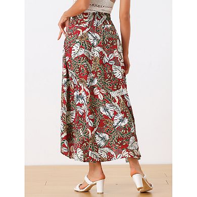Women's Summer High Waist Asymmetrical Tropical Maxi Skirt