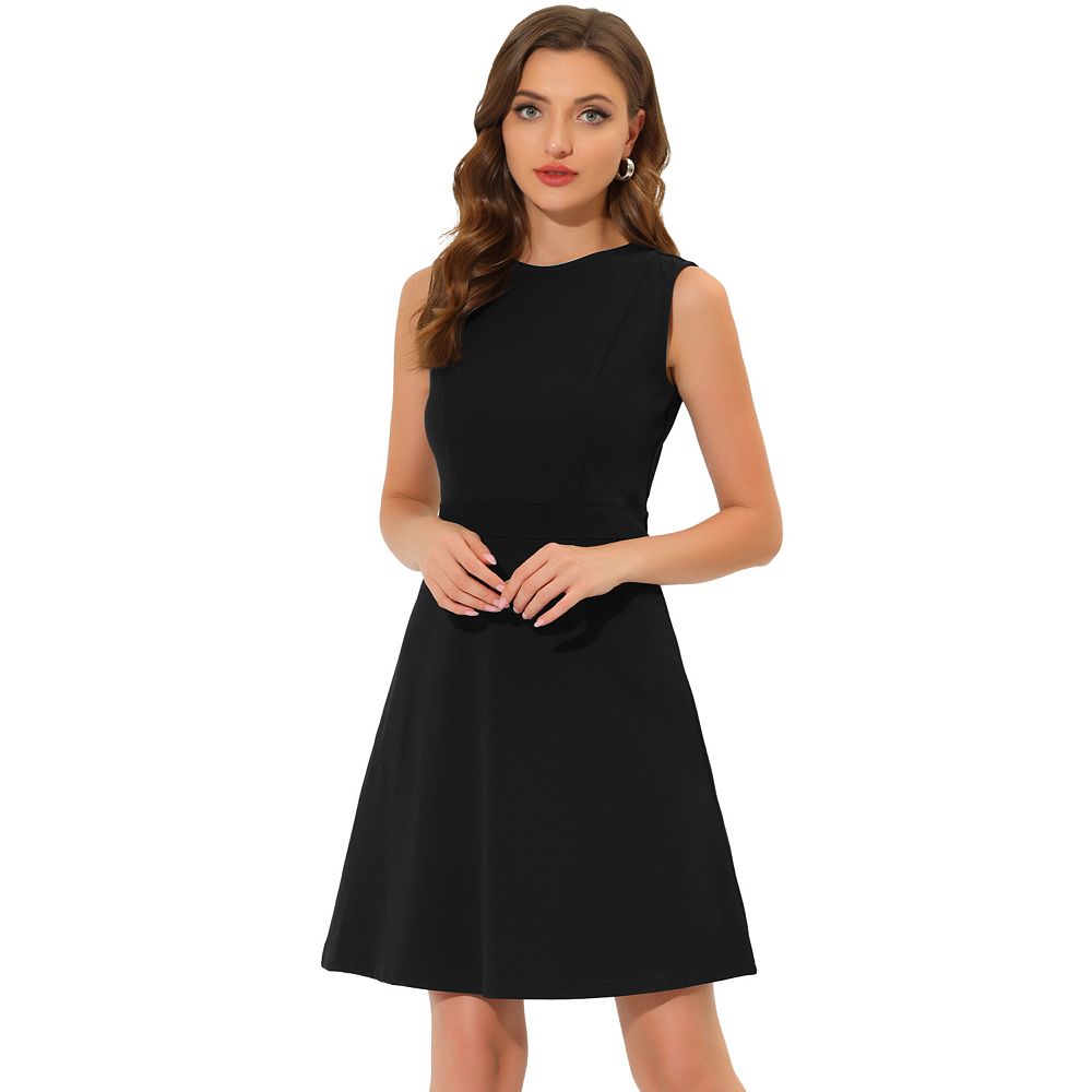 Women's Work Round Neck Solid Color Sleeveless A-Line Flared Casual ...