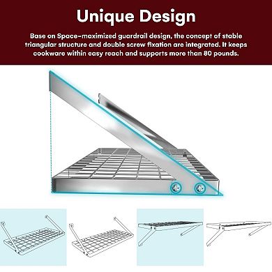 Wall Mounted Kitchen Pot Rack with Moveable Hooks and Grid