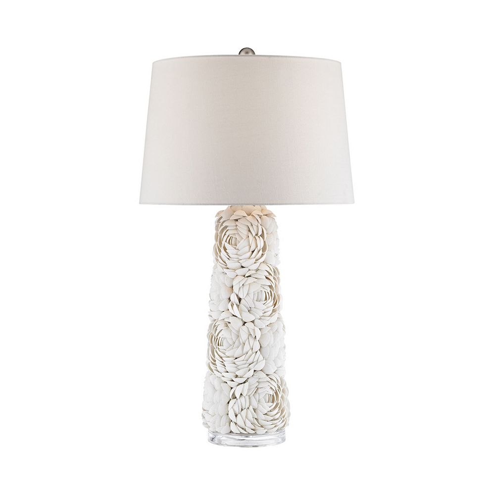 29" White Shell Bundle Table Lamp with White Textured Linen Round Shade