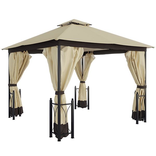 13' X 11' Patio Gazebo, Garden Canopy, Fancy Steel Frame, 2 Tier Roof ...