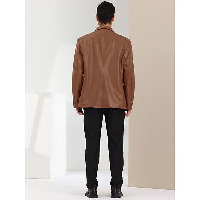 Men's Faux Leather Blazer Slim Fit Formal Sports Coat Jacket