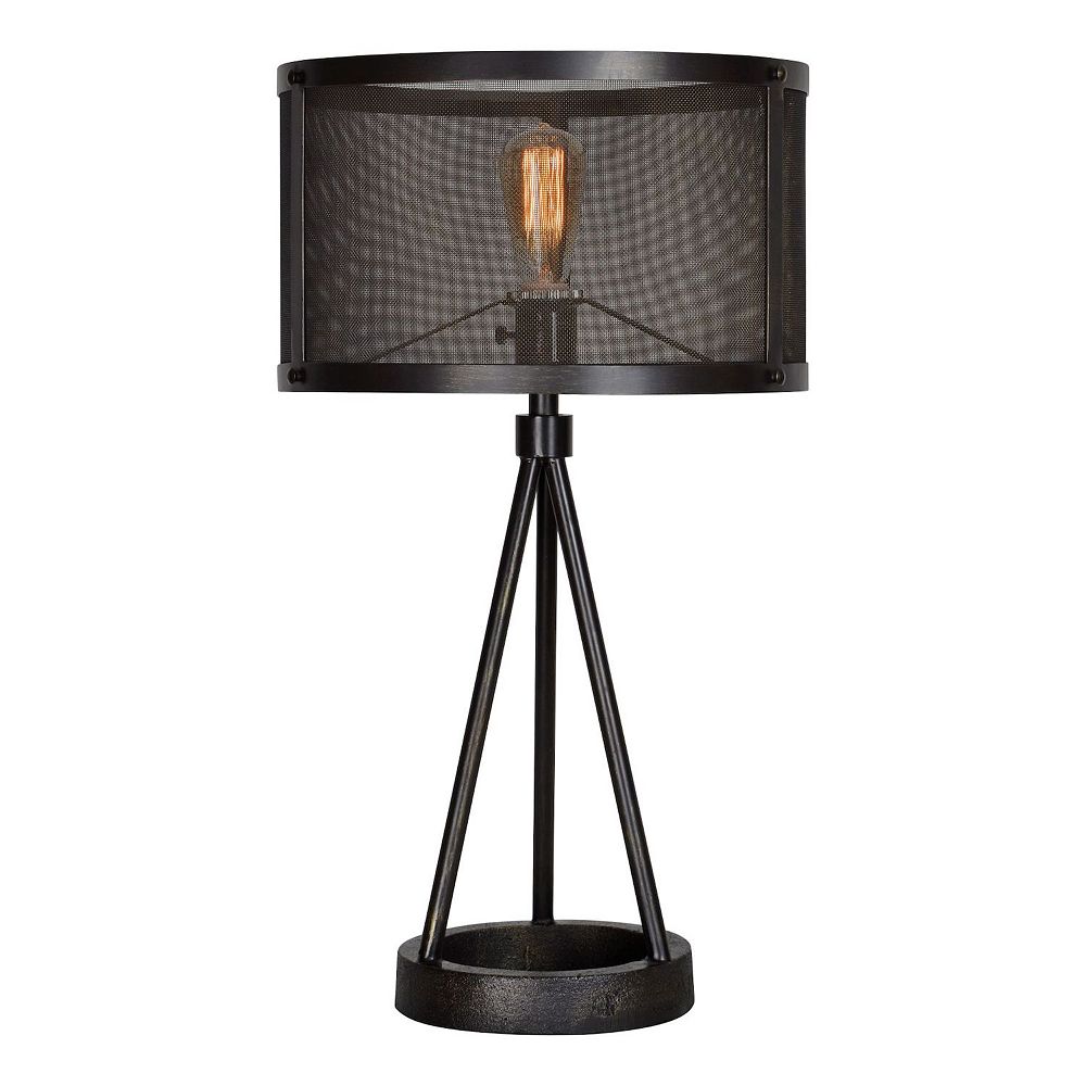 27" Black Tripod Table Lamp with Wire Mesh Shade