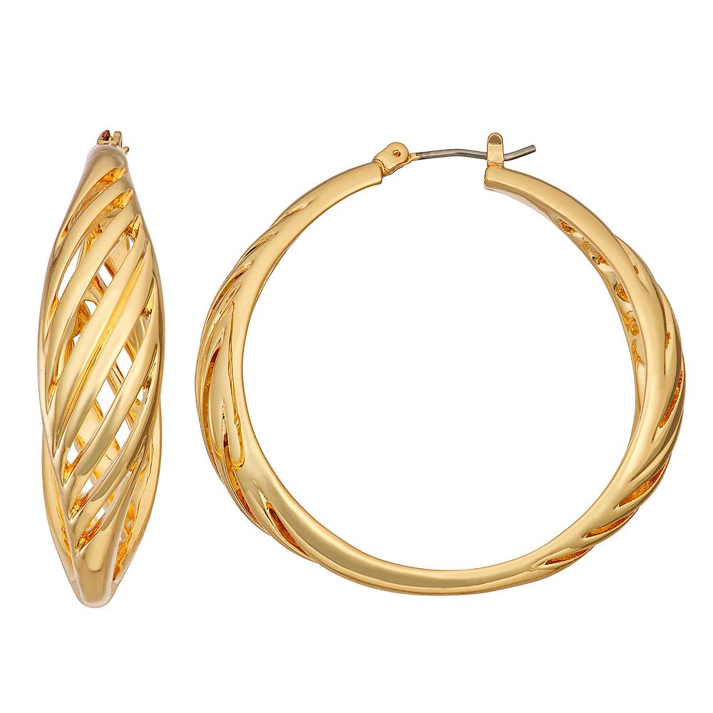 Napier Gold Tone Filigree Hoop Earrings