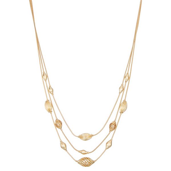 Napier Gold Tone Filigree Beads Triple-Strand Necklace