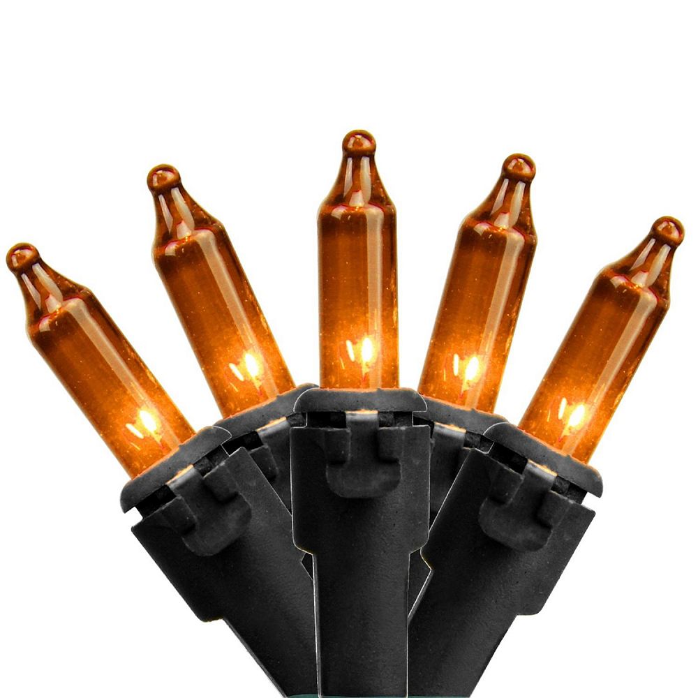100ct Orange Mini Christmas Lights 20.25ft Black Wire