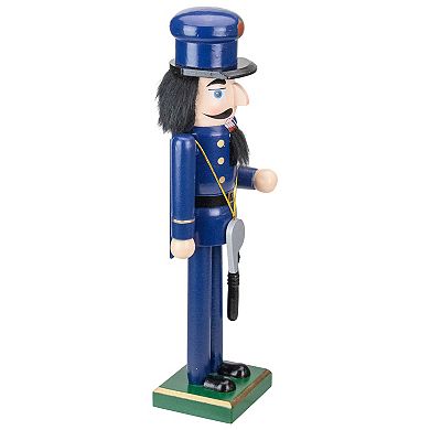 14" Blue and Black Wooden Police Officer Christmas Nutcracker