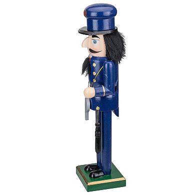 14" Blue and Black Wooden Police Officer Christmas Nutcracker