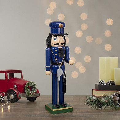14" Blue and Black Wooden Police Officer Christmas Nutcracker