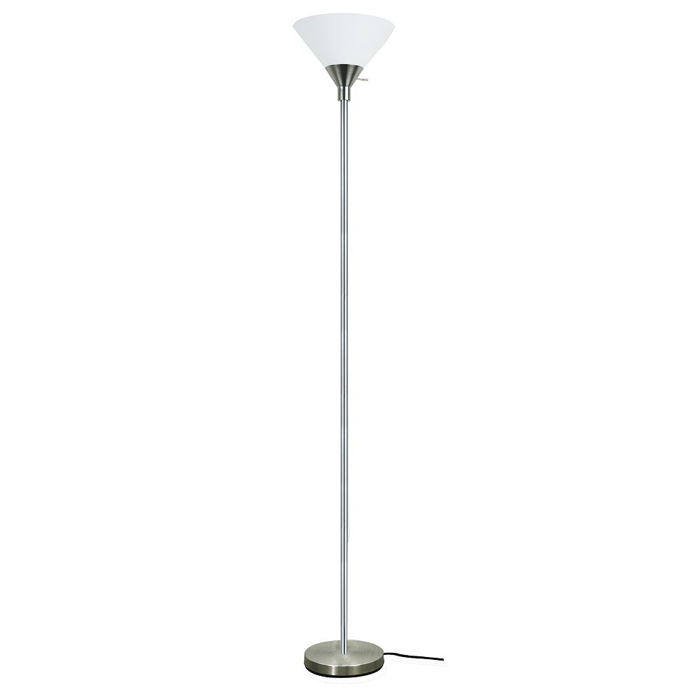 Metro Brushed Nickel Modern Floor Lamp 71" Tall Metal with White Shade