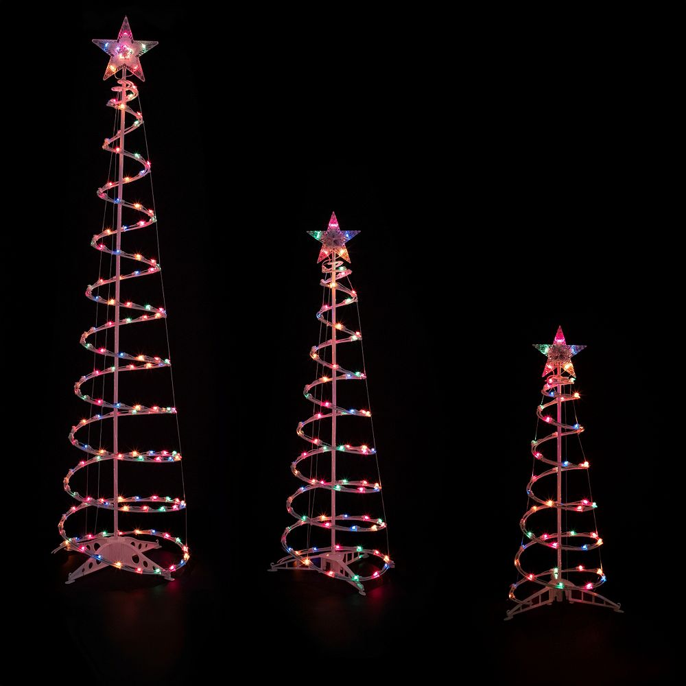 Set of 3 Lighted Multi-Color Spiral Christmas Trees - 3' 4' and 6'