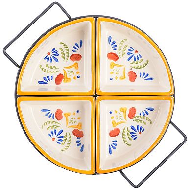 Laurie Gates Tierra 4-Section Hand Painted Stoneware Tidbit Dish with ...