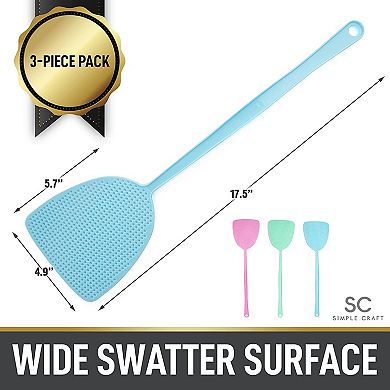 Simple Craft 3 Pack Fly Extra Long Swatters Heavy Duty Set with Wide ...