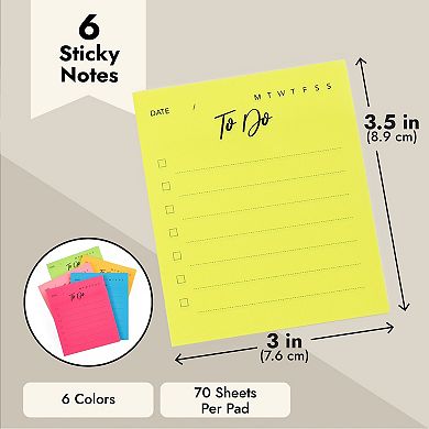 6 Pack Small To Do List Sticky Notes, Daily Planning Notepad, 6 Colors ...