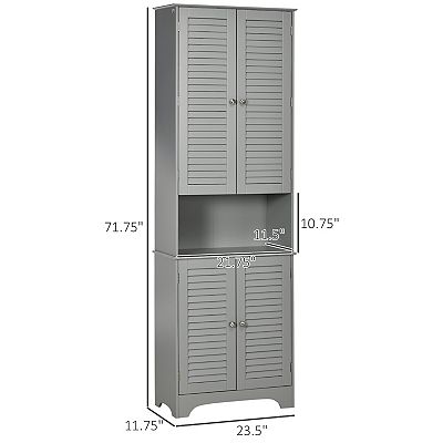 Homcom Tall Bathroom Storage Cabinet with Countertop Linen Cabinet Gray