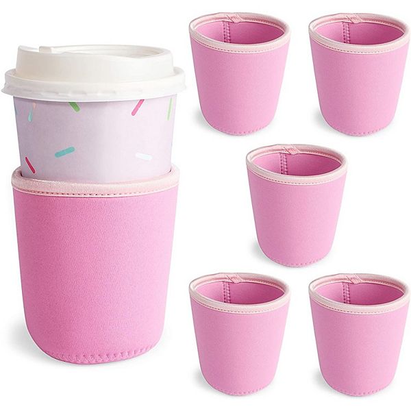 Reusable Drink Sleeves for Cups, Fits 12 to 18 oz (Pink, 3 x 3.7 In, 6 ...