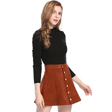 Women's Faux Suede Button Front A-Line Mini Skirt