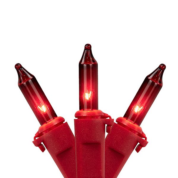 50 Count Red Mini Christmas Light Set 10 ft Red Wire