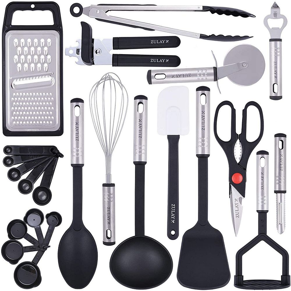Zulay Kitchen 23 Piece Nylon Kitchen Utensils Nylon & Stainless Steel ...