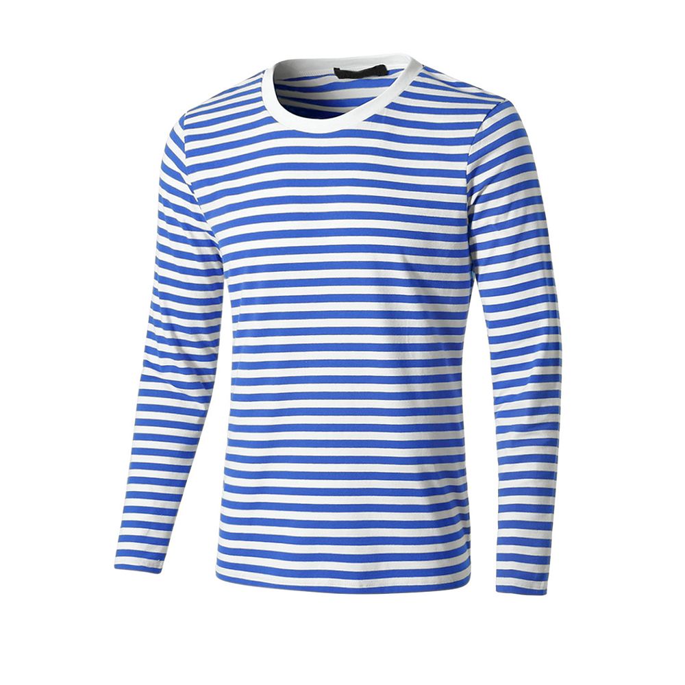 Men's Striped Crew Neck Long Sleeve T-shirt Cotton Pullover Top