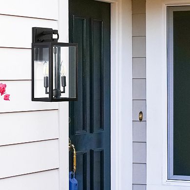 Defong 2-Light 11 Inch Black Outdoor Wall Lantern for Entryway, Doorway ...