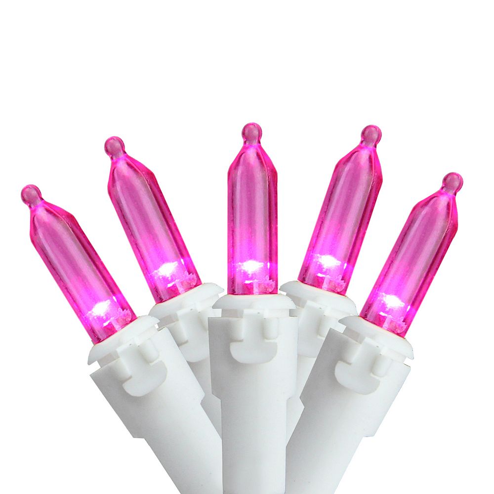 50 LED Pink Mini Christmas Lights - 16.25 ft White Wire