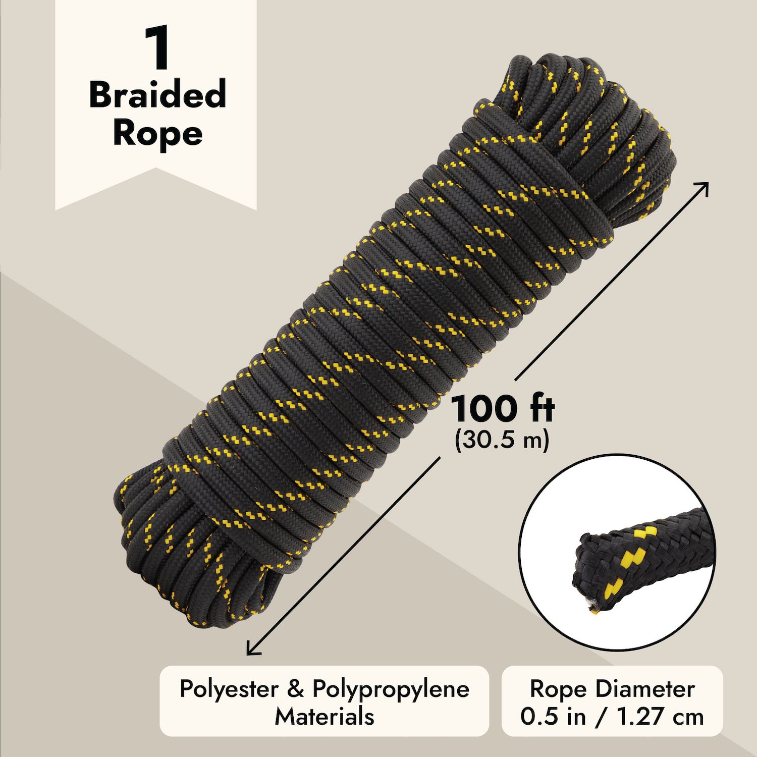 Diamond Braided Rope MeccaniXITY 1/4 Inch Polypropylene Rope - 90 Feet ...