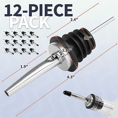 Zulay Kitchen 12 Pack Stainless Steel Liquor Pourers with Rubber Dust Caps
