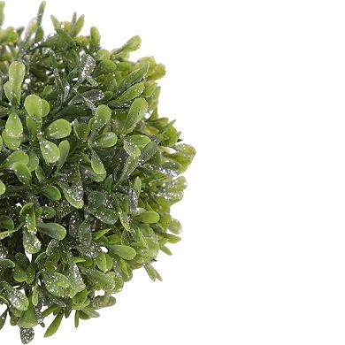 5" Green and Silver Glitter Artificial Boxwood Ball Topiary