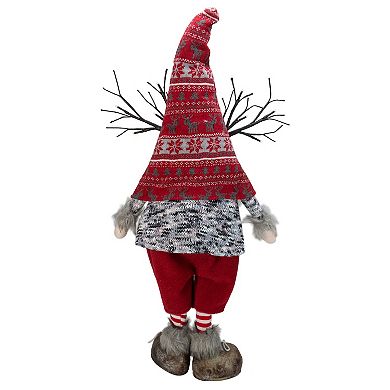 30" Red Nordic Hat Standing Santa Christmas Gnome with LED Antler