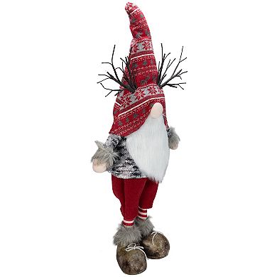 30" Red Nordic Hat Standing Santa Christmas Gnome with LED Antler