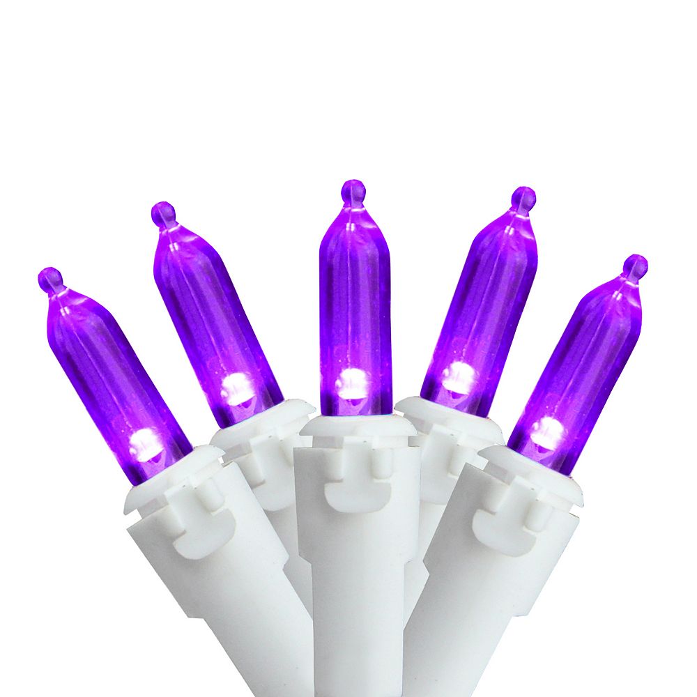 50 Purple LED Mini Christmas Lights - 16.25 ft White Wire