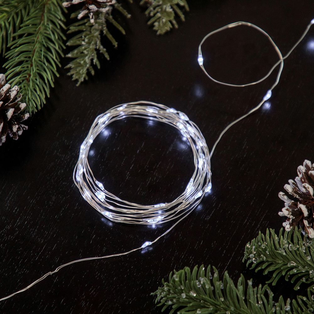 100 Pure White LED Micro Fairy Lights - 16.25 ft Copper Wire