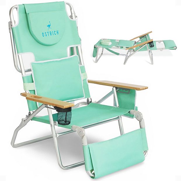 Ostrich Deluxe Padded 3 N 1 Outdoor Lounge Folding Reclining Beach Chair Teal