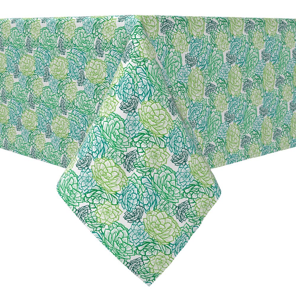 Square Tablecloth, 100% Cotton, 60x60", Stenciled Green Succulents