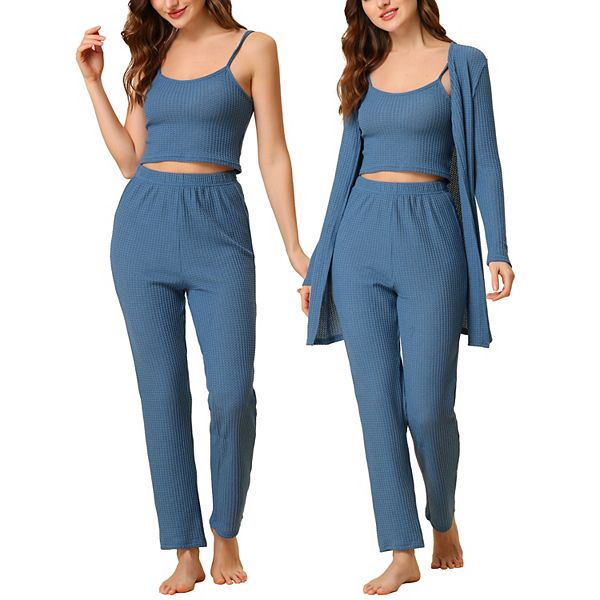 Womens Knit Lounge Sleepwear Pants Shrug Cardigan 3ps Pajama Set