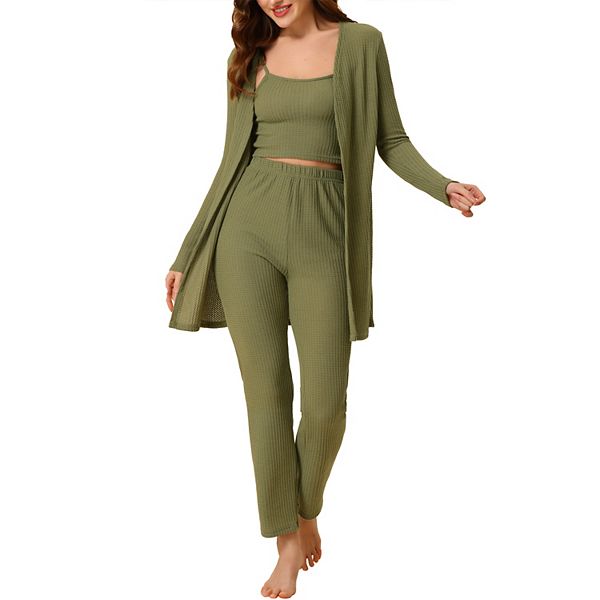 Womens Knit Lounge Sleepwear Pants Shrug Cardigan 3ps Pajama Set