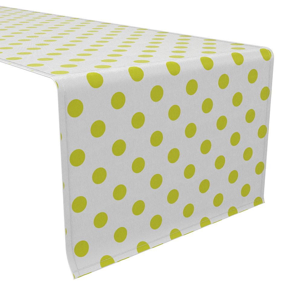 Table Runner, 100% Cotton, 16x72", Lime Polka Dots