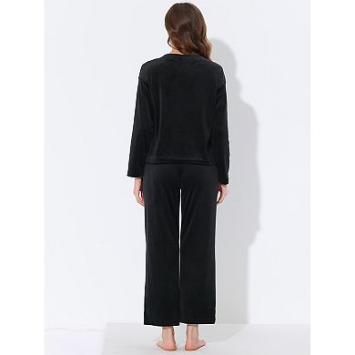 Women's Sleepwear Pajama Velvet V-Neck Nightwear with Pockets Lounge Sets