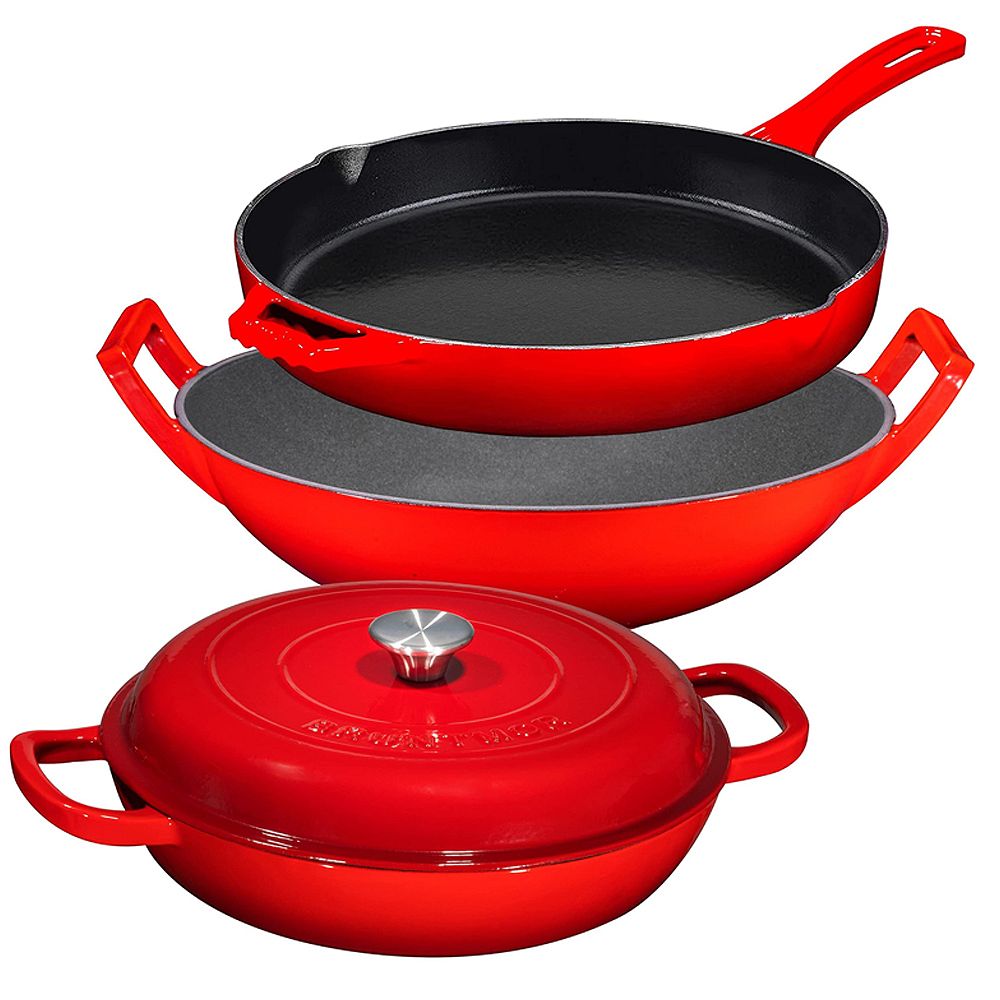 Enameled Cast Iron, Piece Gift Set Quart Braiser Pan With Lid