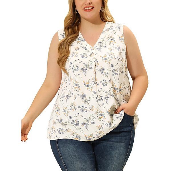 Plus Size Top for Women Floral Blouse Sleeveless Tank Tops