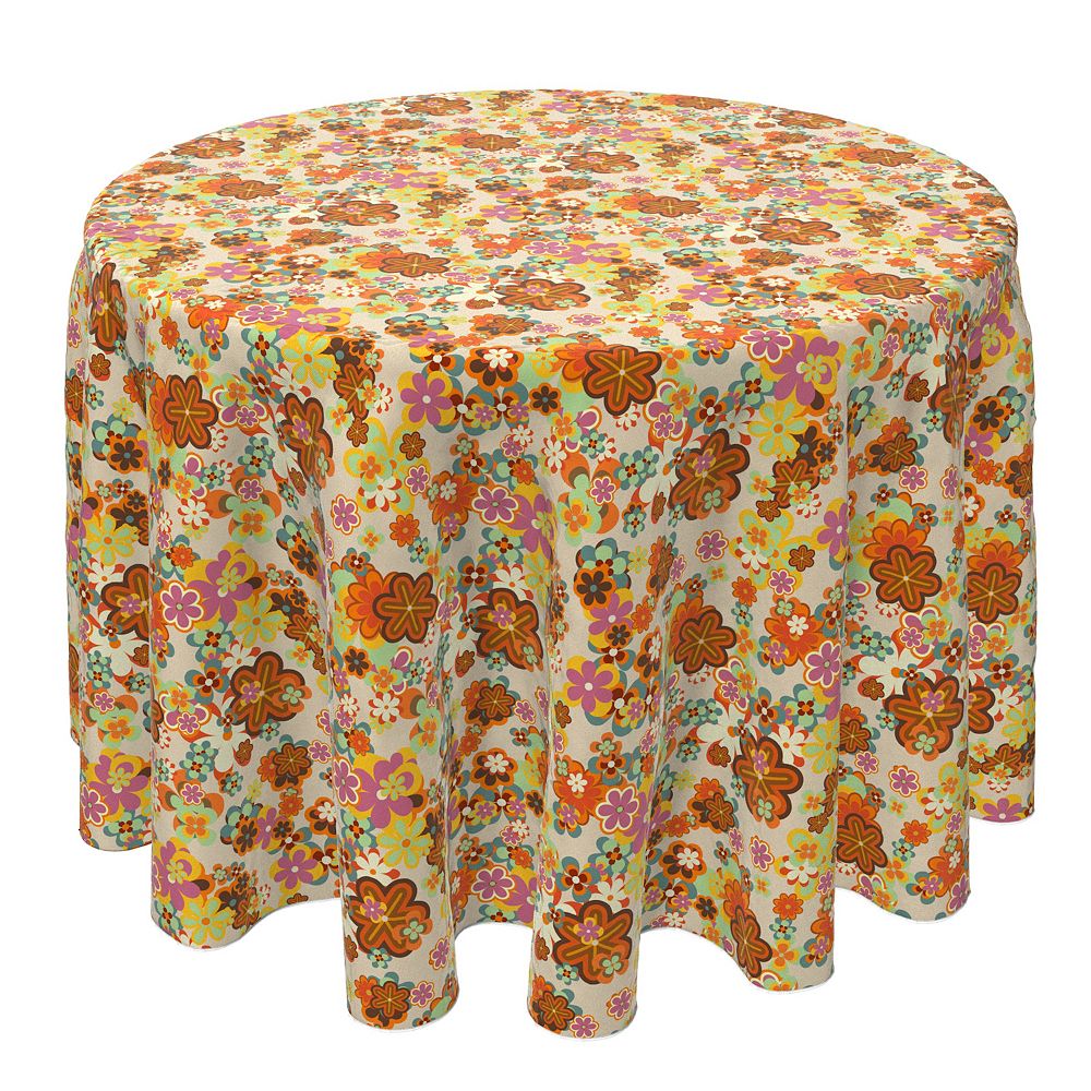 Round Tablecloth, 100% Cotton, 60 Round", Retro Floral Summer Style