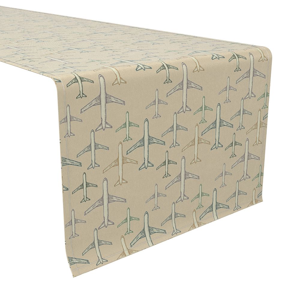 Table Runner, 100% Cotton, 16x90", Modern Airplane Sketch