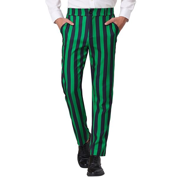 Men's Striped Dress Pant Classic Fit Flat Front Business Trousers